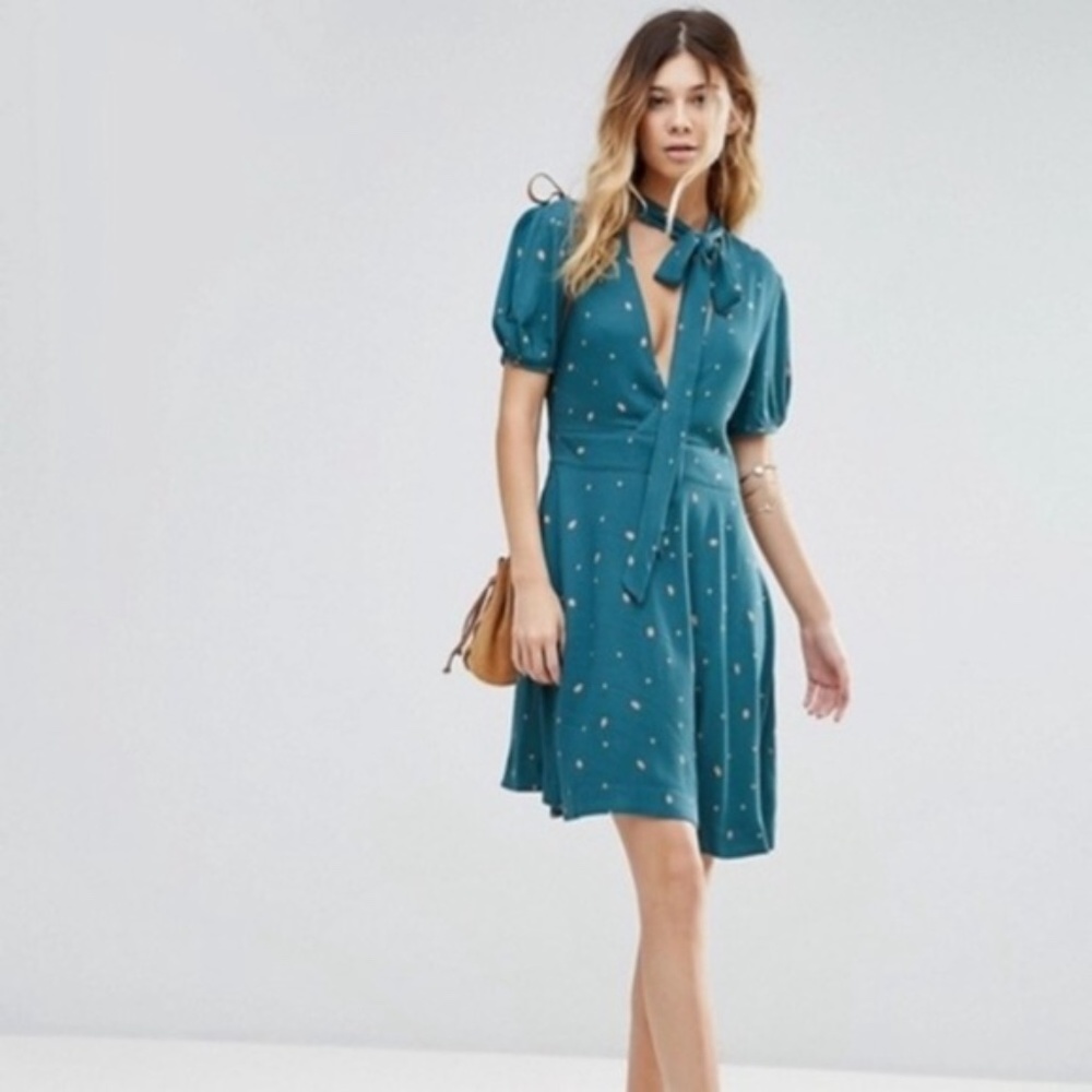 Free People Abbie Green Comb Polka Dot Dress Tie 0 - Gem